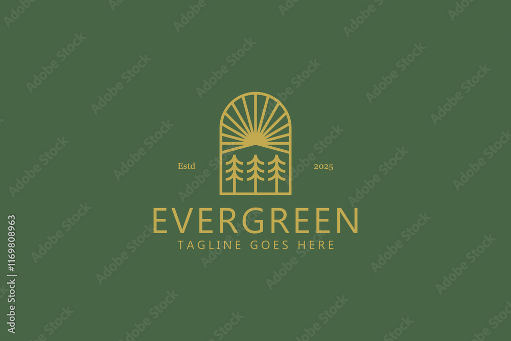 Evergreen Logo Emblem of Pine Tree and Outdoor Natural Beauty Forest ...