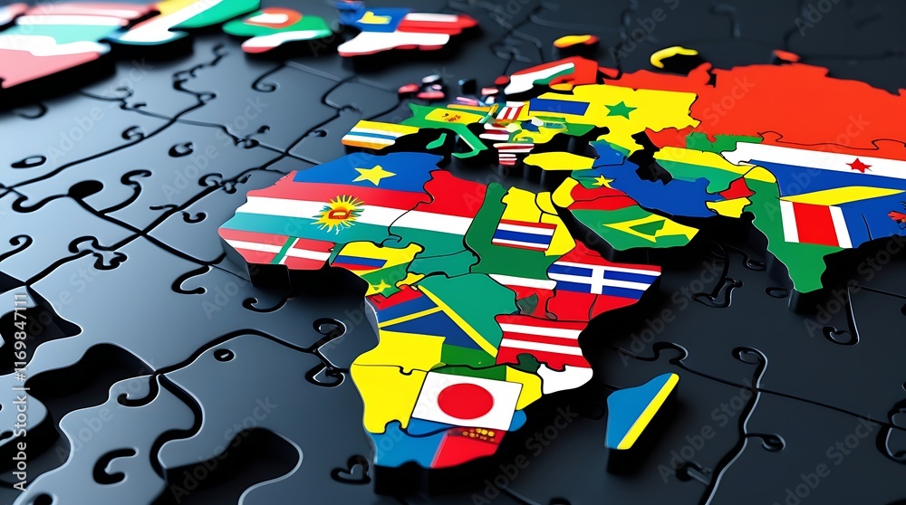 Colorful 3D Puzzle Map of Africa Featuring Country Flags and Borders ...