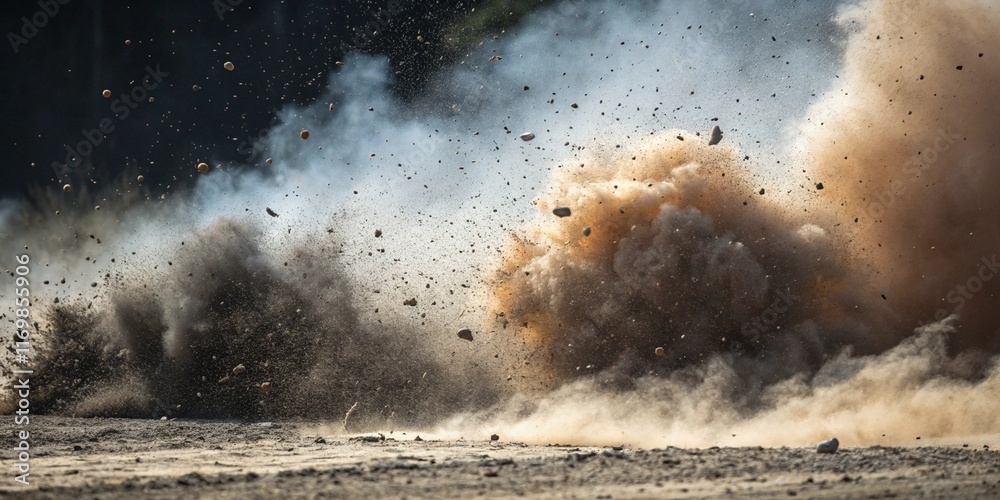 Background with clouds of smoke, dust, fire particles after an ...
