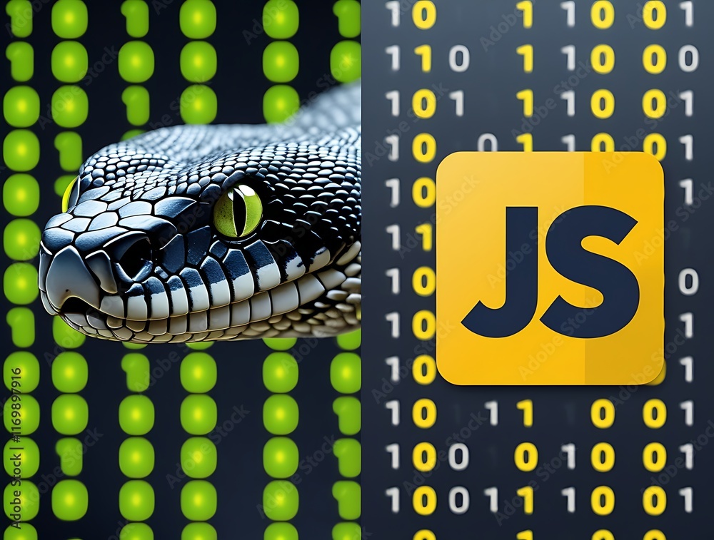 Python vs JavaScript coding comparison featuring a sleek python snake ... Python vs JavaScript coding comparison featuring a sleek python snake ...