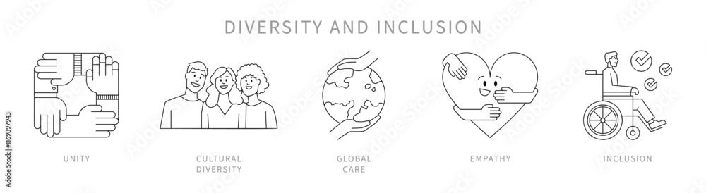 Conjunto de iconos de diversidad e inclusión. Unidad, diversidad ...