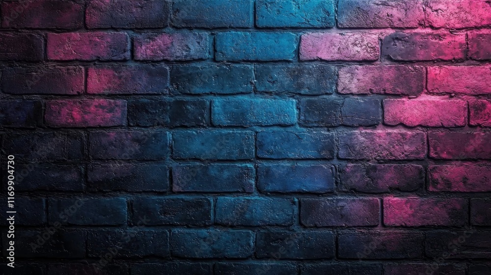 Moody brick wall with vibrant pink and blue lighting. Perfect for ...