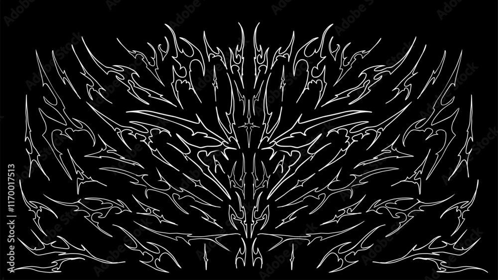 Neo tribal y2k symmetrical abstract pattern, sharp and branching sigil ...