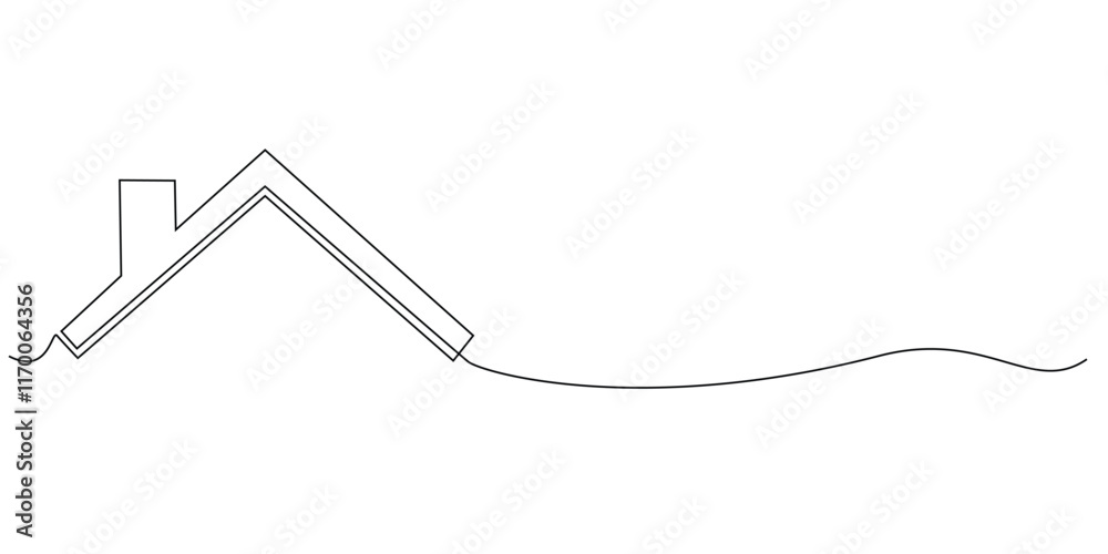 continuous line drawing of house roof.one line drawing of house roof ...