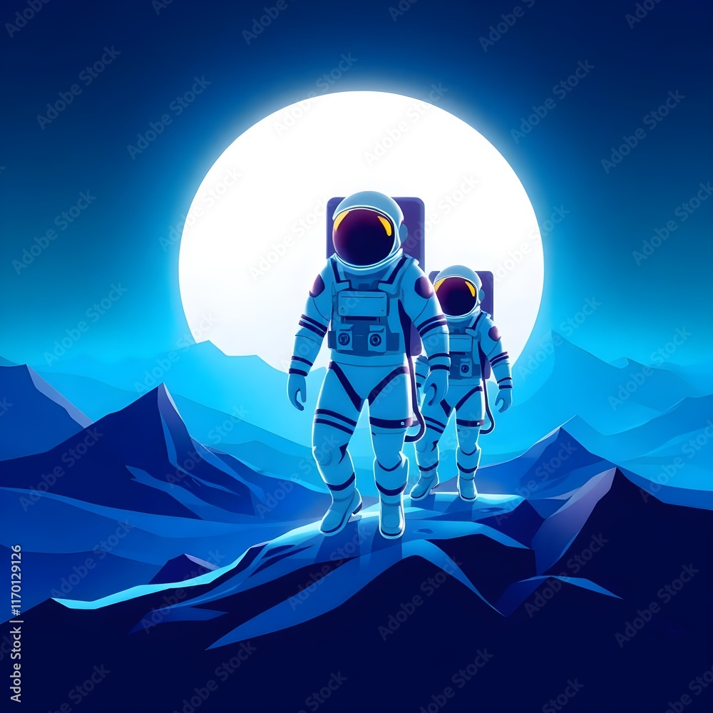 Astronauts Exploring a Lunar Landscape - Space Exploration, Science ...