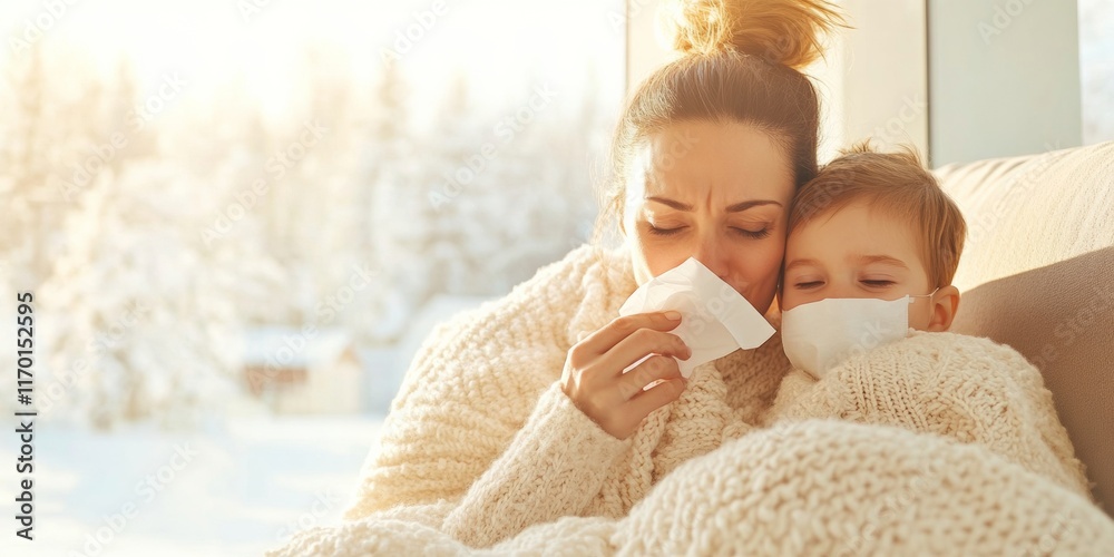 Cozy Winter Health Check Mother and Child Embrace Home Care in Warmth ...
