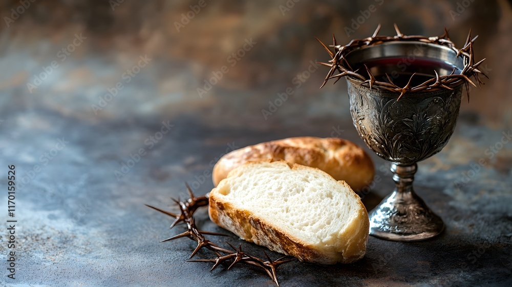 Holy Communion Bread Wine And Crown Of Thorns Stock Photo | Adobe Stock