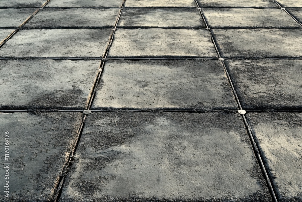 Concrete slab with embedded rebar grid, smooth surfaces, and detailed ...