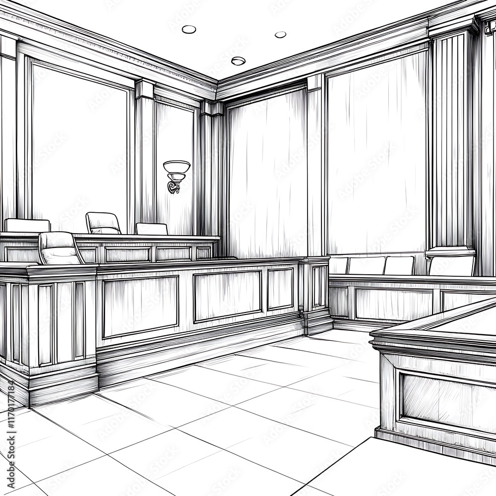 Architectural Sketch of a Classic Courtroom Interior Design. Stock ...