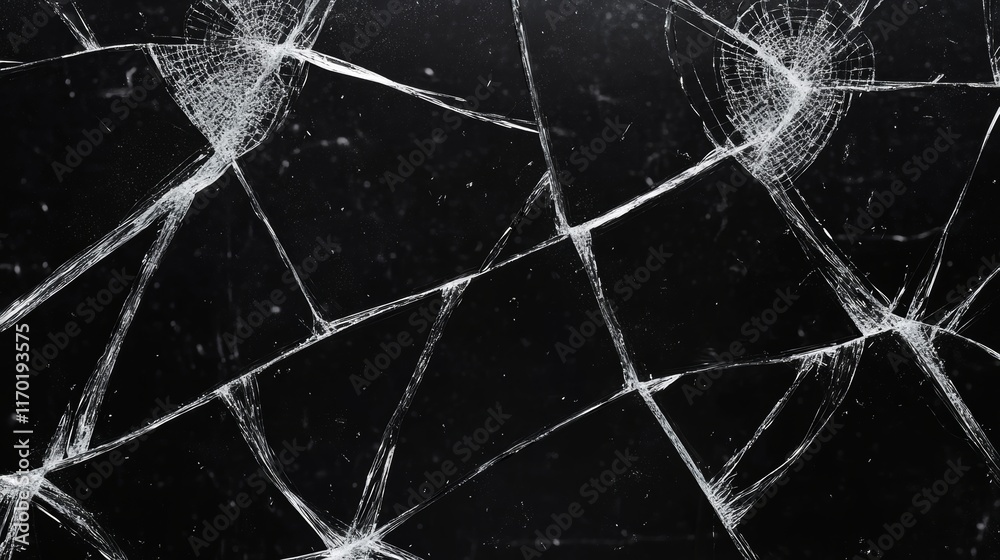 Ð¡racked glass close-up on dark background Texture of broken glass Isolated realistic cracked ...