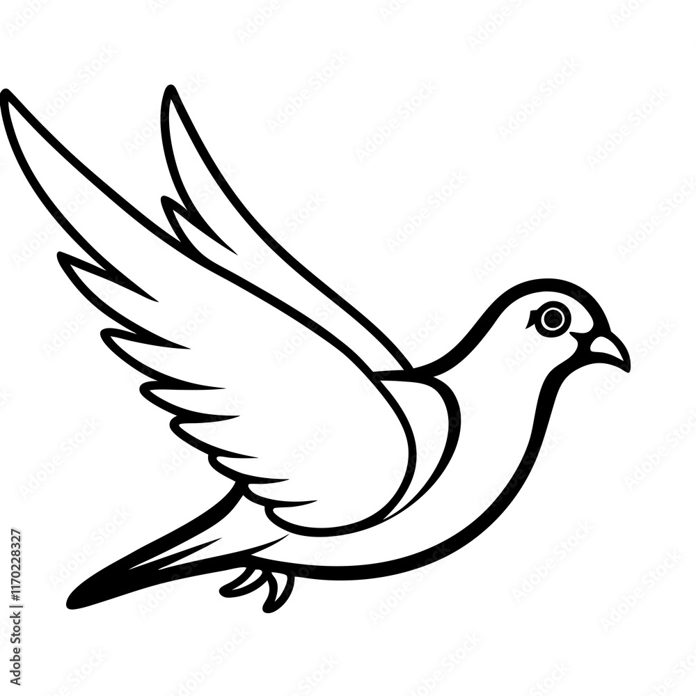 Cute Silhouette of a Pigeon line art vector cartoon illustration Stock ...