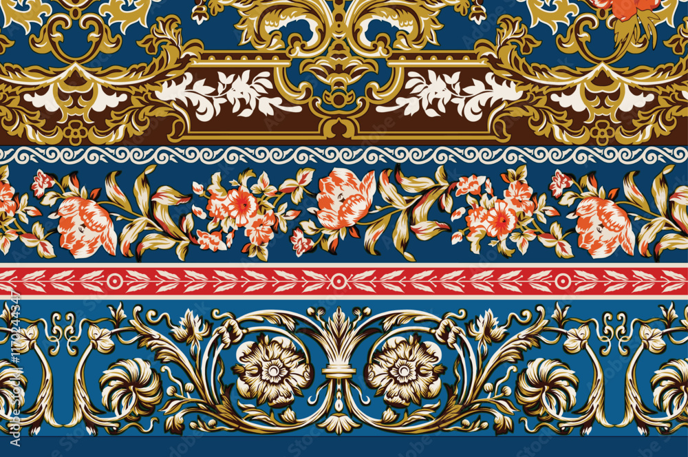 Seamless border designs with intricate details for premium fabrics ...