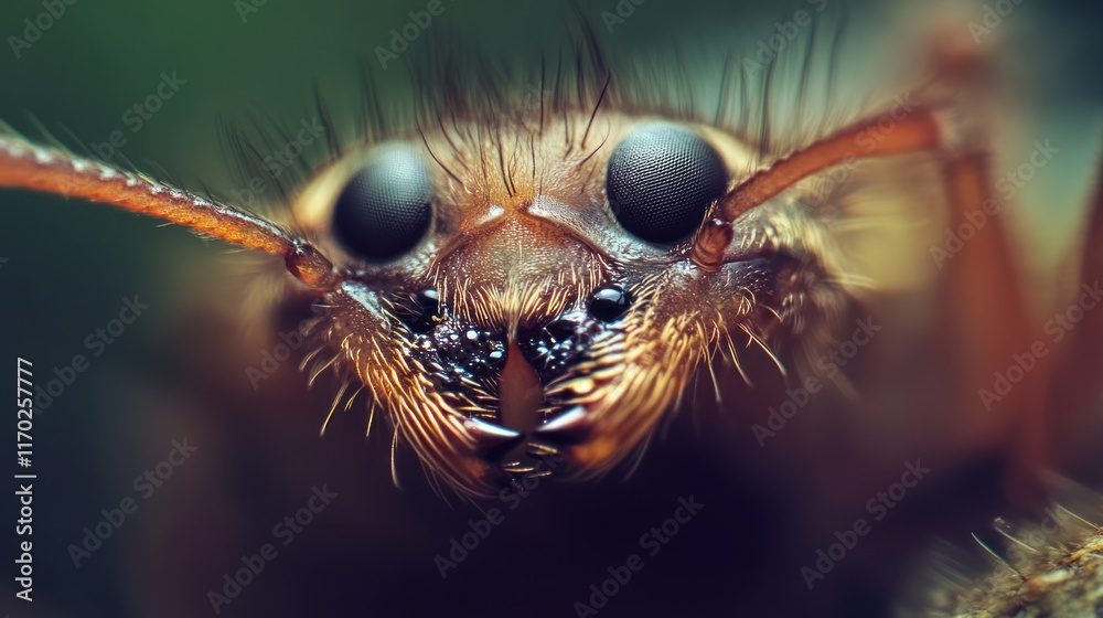 Extreme close-up of an ant's face, showcasing its intricate details and ...