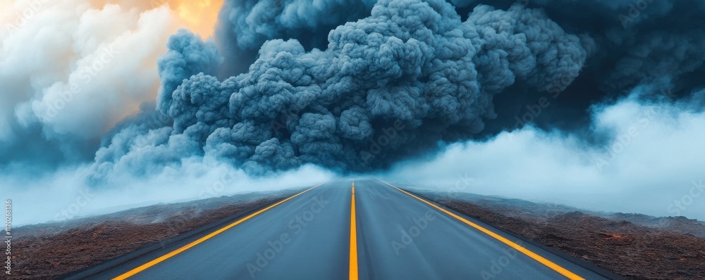 Volcanic ash covered roads being cleared with heavy machinery after a ...