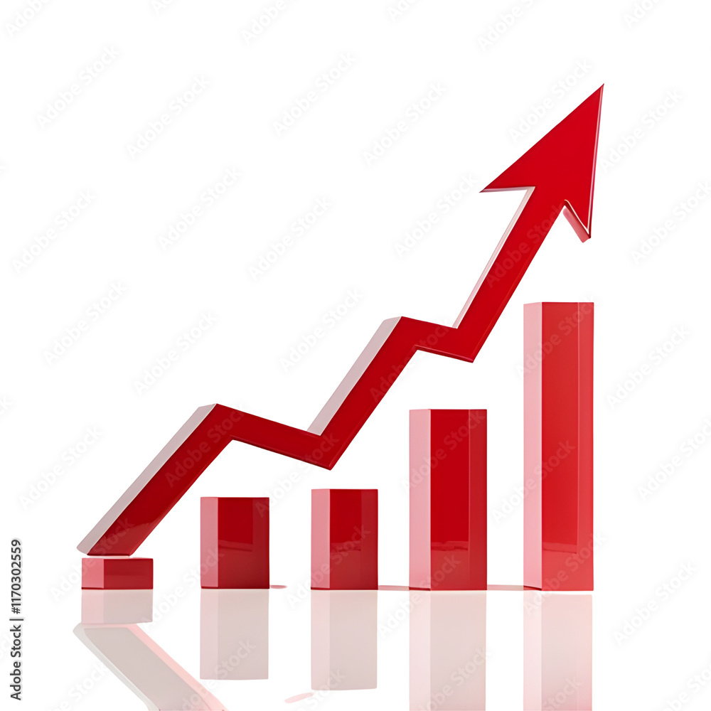 Red upward arrow graph showing rising trend on transparent background ...