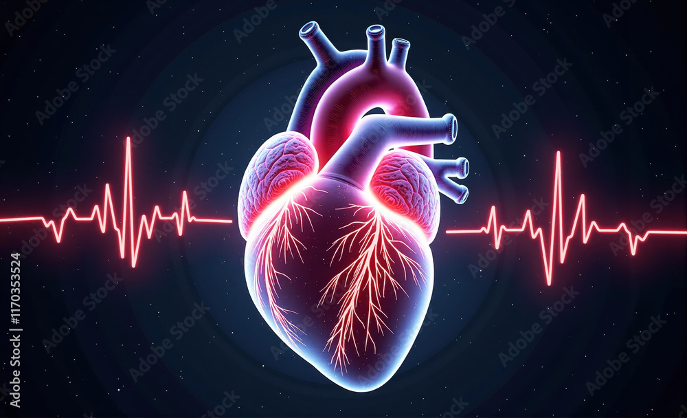 Human Heart Anatomy transparent with heartbeat and ECG Waveform, Visual ...