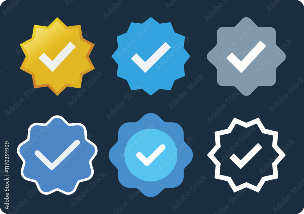Verification star icon set isolated on white background. Verify badge ...