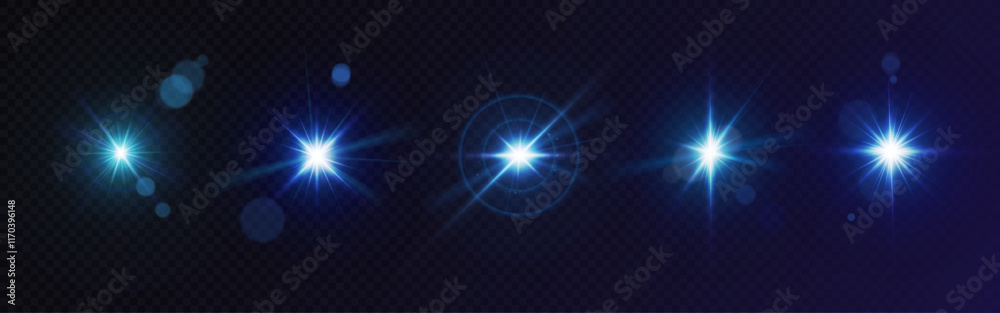 Glowing glint collection - bright blue lens flares with shining centers ...