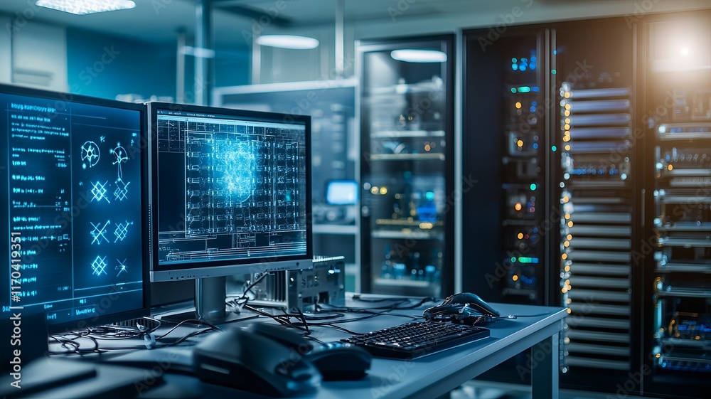 A high tech quantum computing laboratory showcasing advanced cryogenic ...