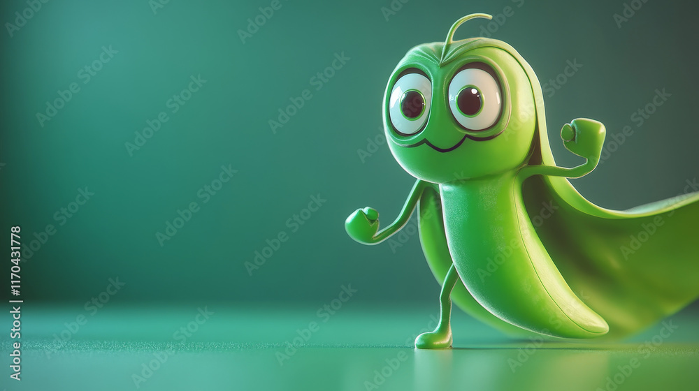 Green pea pod superhero in face mask and cape cartoon character comic ...