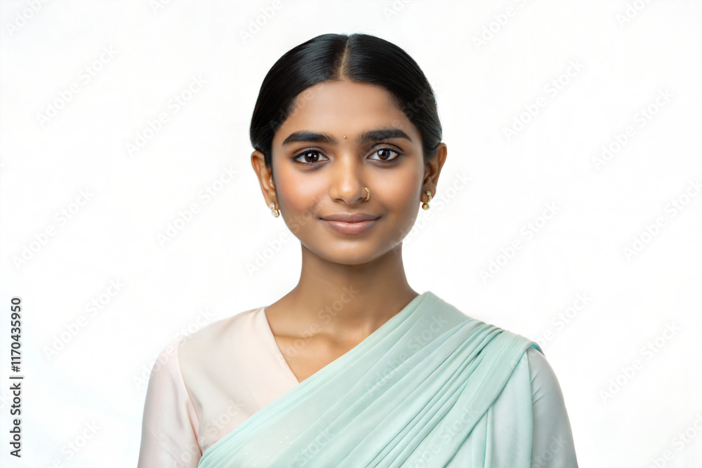 Beautiful Indian girl with gentle smile wearing traditional attire ...