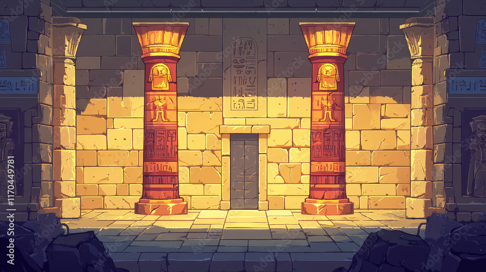 Arcade game frame, ancient Egypt. Vintage Egyptian stone wall. Cartoon ...