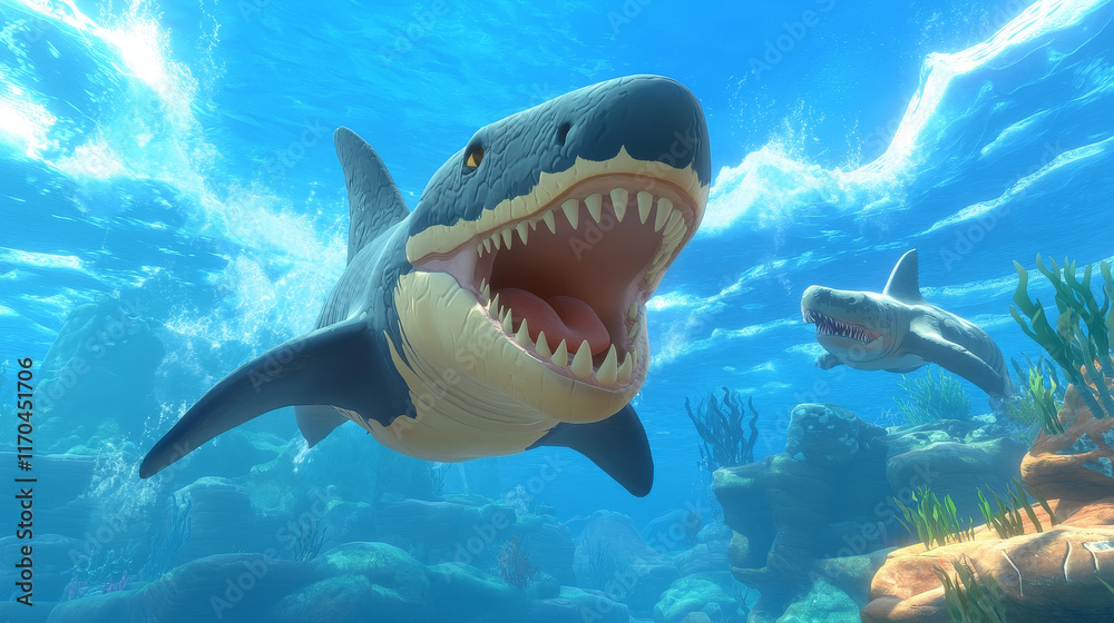 Ilustración de Stock Prehistoric aquatic dinosaurs encyclopedia book ...
