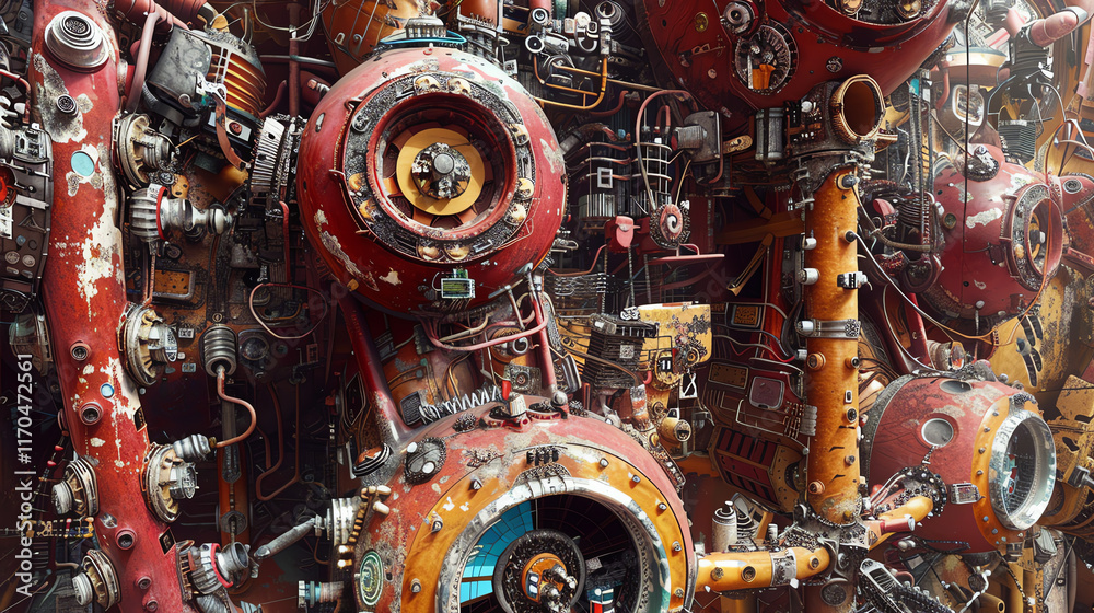 Ilustración de Stock Visualize a captivating fusion of machinery and ...