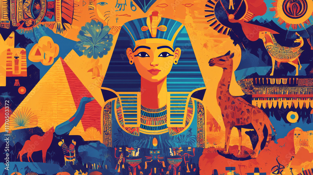 Egypt patterns. Vector pattern of Egypt cultural objects Pyramids ...