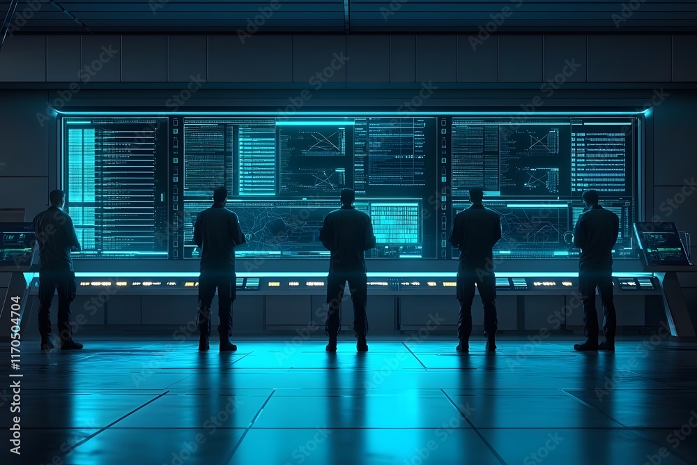 Incident Response Team Analyzing Network Breach on Holographic Screens ...