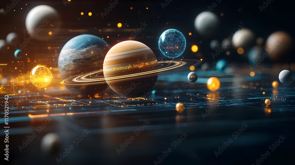 Futuristic digital visualization of a quantum computing simulation ...