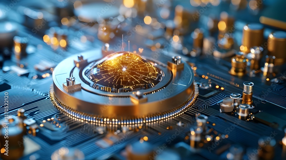 Sleek and modern quantum computing facility analyzing a holographic ...