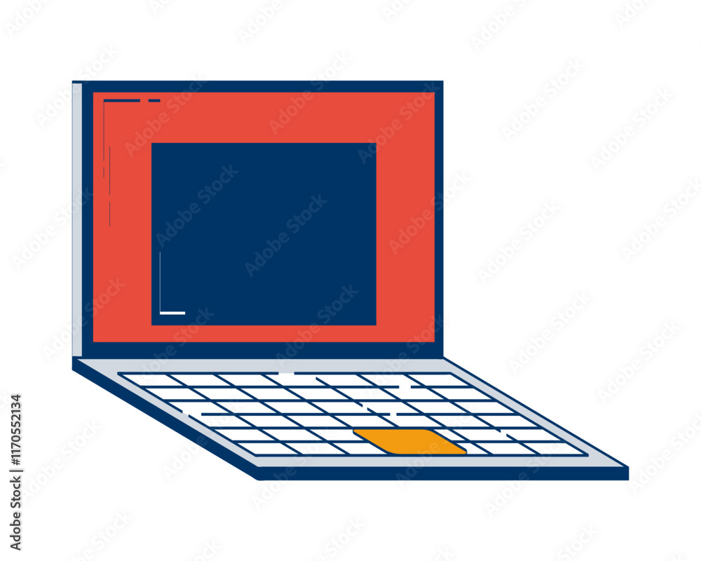 Minimalist open laptop with empty web window on display 2D doodle ...
