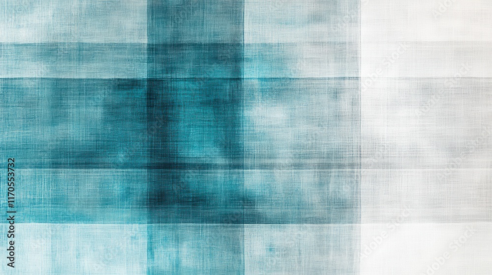 Soft pencil strokes create a muted teal grid pattern on fabric with subtle variations in texture ...