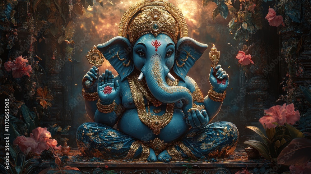 Lord Ganesh Illustration with Gold Accents and Serene Expression for ...