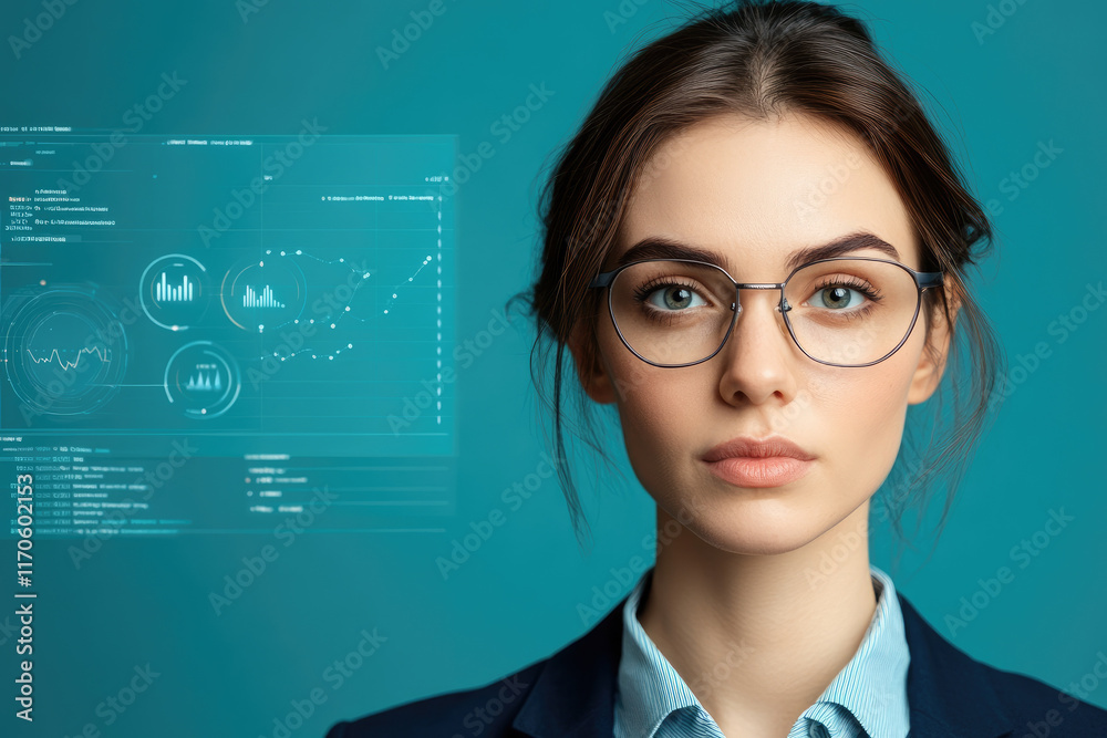 Futuristic Data Analyst Engaging with Advanced Digital Interface, Analyzing Complex Data Sets ...