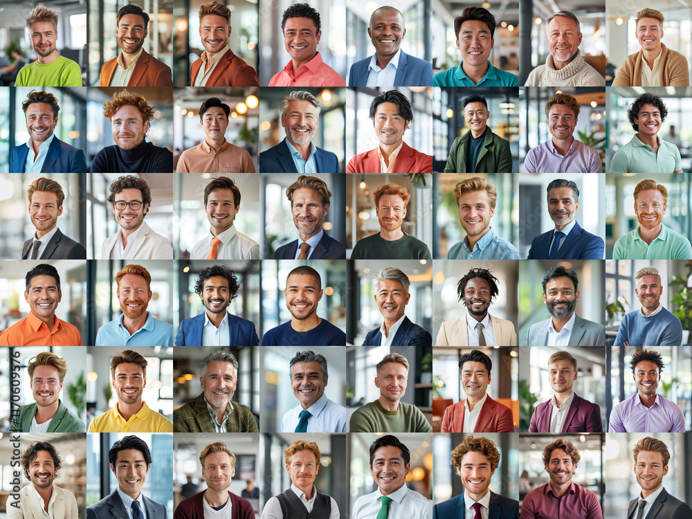 Collection of male portraits in diverse settings with natural light ...