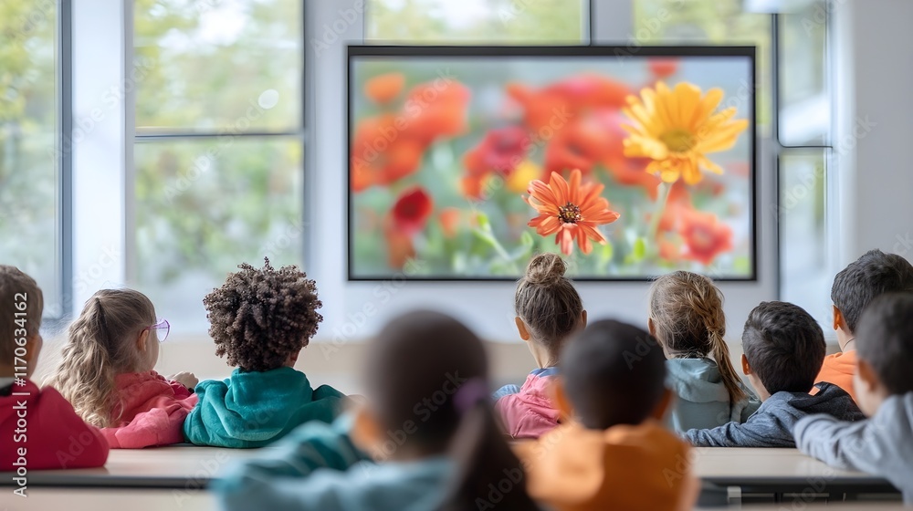 Diverse Group of School Children Watching a Flower Presentation on ...