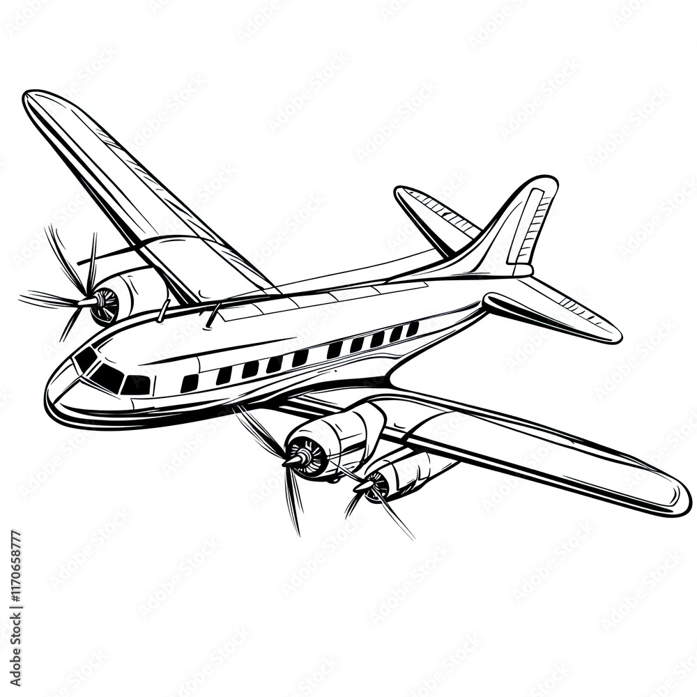 Simple Airplane Coloring Page Illustration for Kids: Easy, Fun ...
