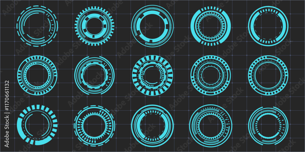 Hud aim pointer optical target, Futuristic focus range indicators ...