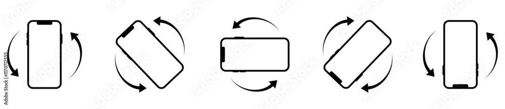 Vector de Stock Rotate Mobile phone icon set in line style .Screen rotation. Device rotation ...