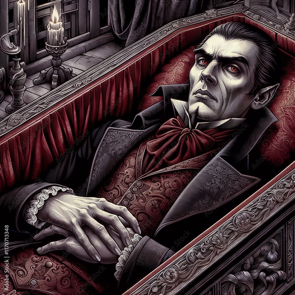 Ilustración de Stock gothic illustration of a vampire in an ornate ...