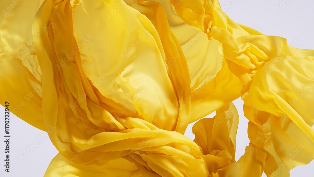 realistic 3d rendering. Minimalist fashion wallpaper. Yellow silk ...