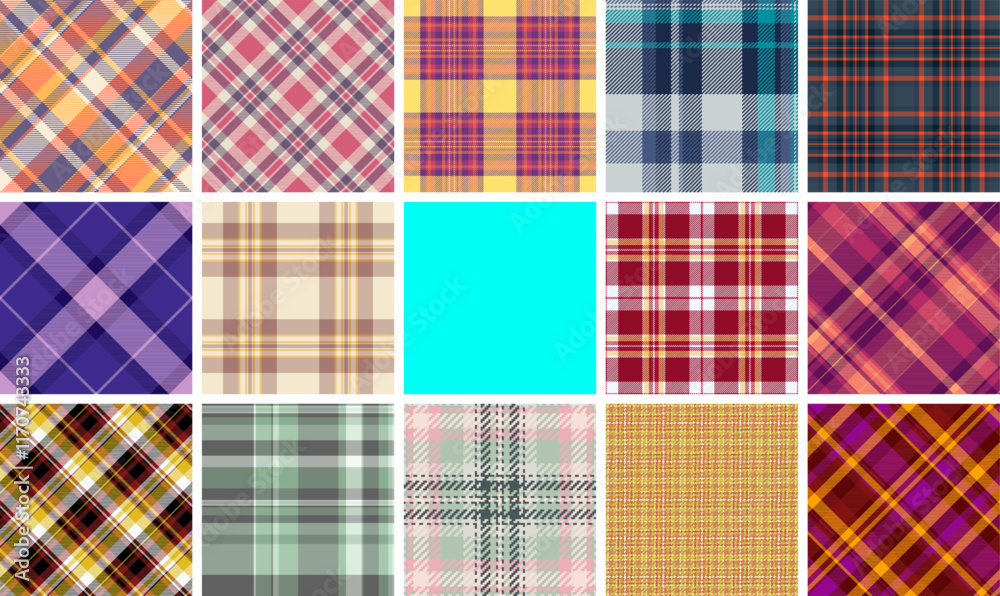 Collection of 15 vibrant plaid patterns, perfect for textile design ...