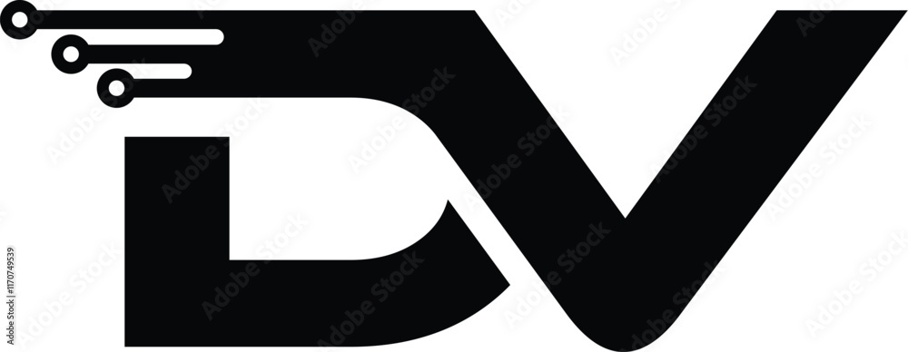 Initial Letter D and DN Modern Lettering with circular digital wire ...