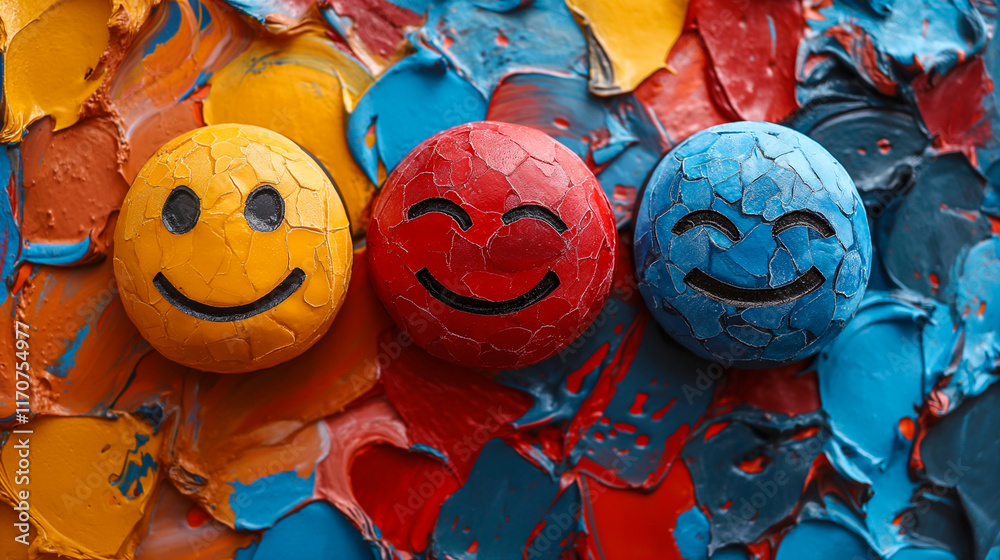 Abstract background of happy emojis with joyful expressions, positivity ...