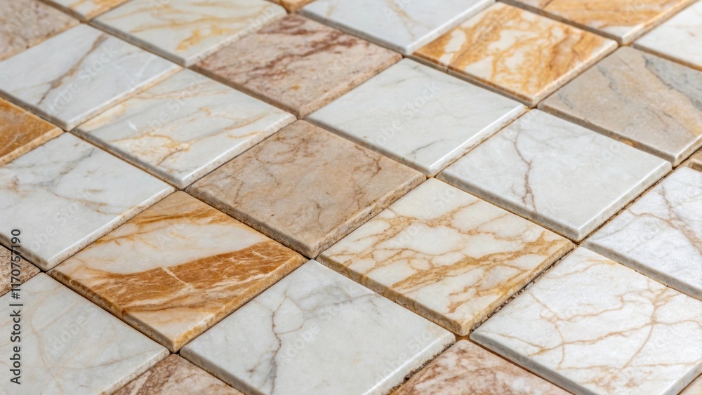 In this detailed shot the unique coloration of the marble tiles comes ...