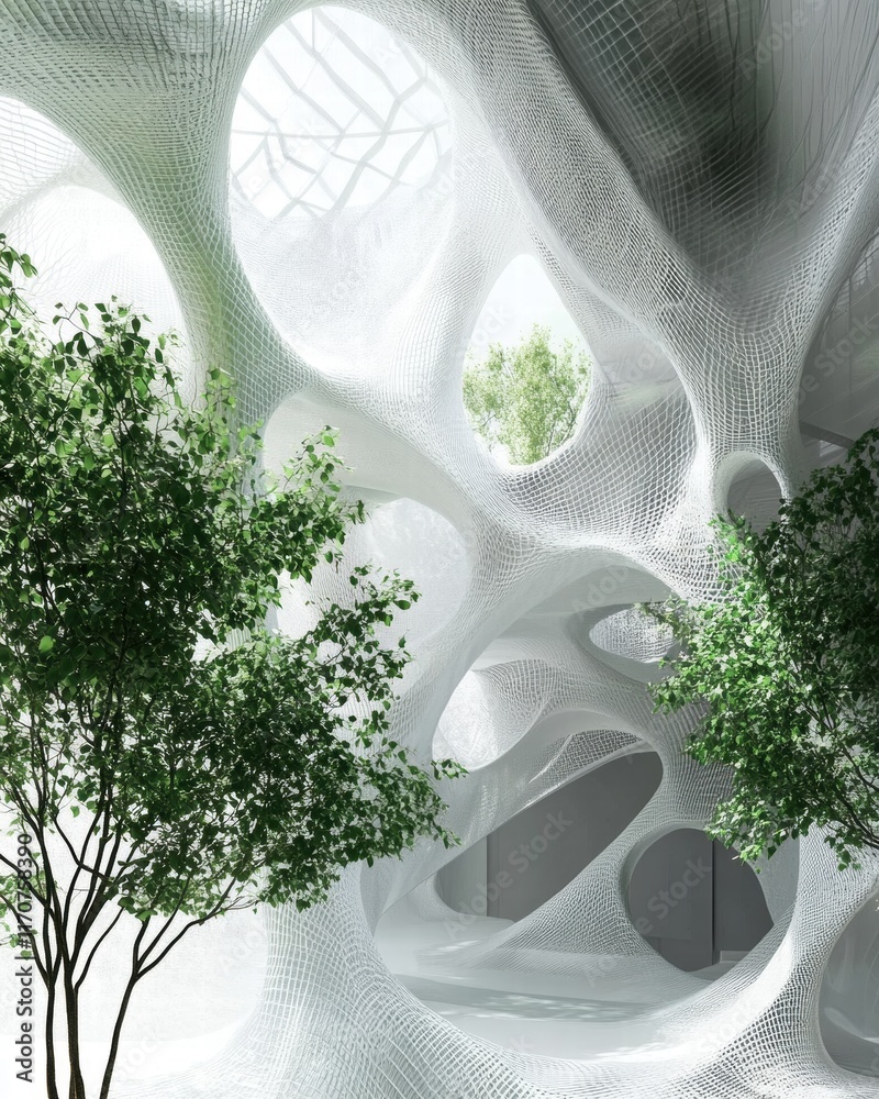 Stunning Architectural Design Biomorphic White Structure with Lush ...