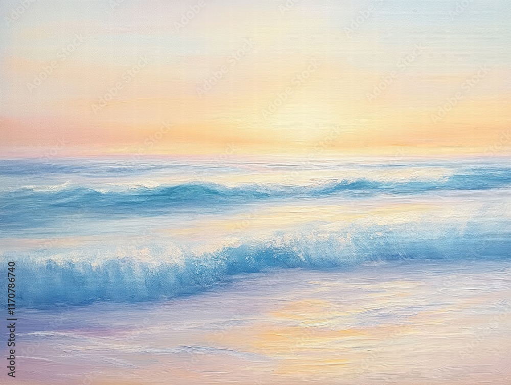Serene Seascape Painting Pastel Sunset over Ocean Waves - Coastal Art ...