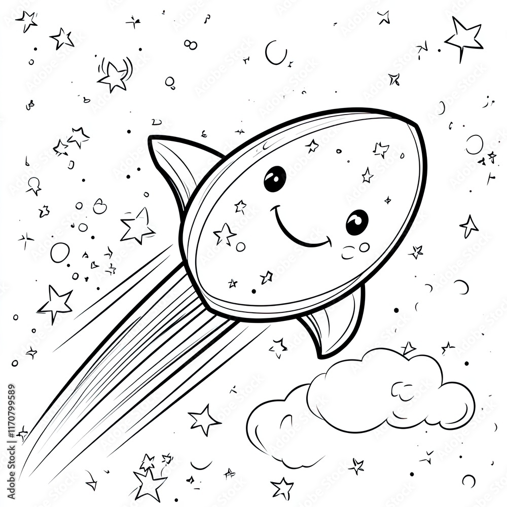 Smiling Shooting Star Coloring Page: Simple Illustration for Kids ...